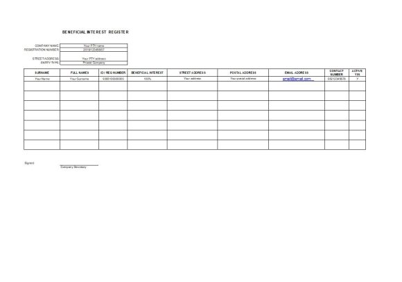 Free Beneficial Interest Register