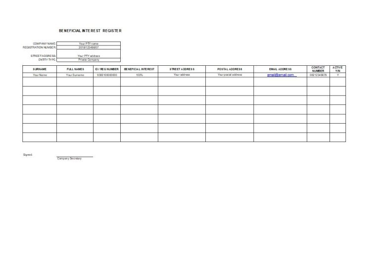 Free Beneficial Interest Register